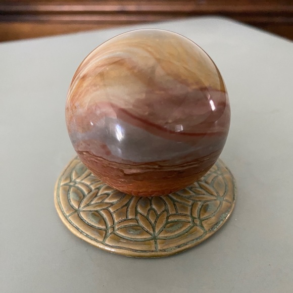 Accents | Handcrafted Crystal Sphere Stand Hand Glazed Ceramic Pottery ...
